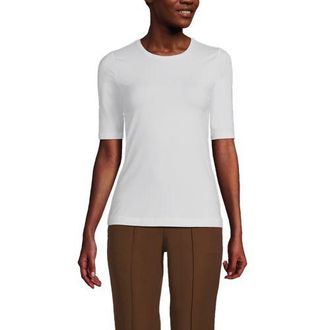 Lands End Shirt aus Baumwolle/Modal-Mix mit ellbogenlangen &Auml;rmeln und Rundausschnitt, Damen, Gr&ouml;&szlig;e:48-50 regular, Wei&szlig;, Baumwolle Modal, by Lands End