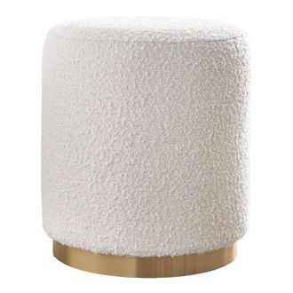 Miliboo Miliboo - Pouf rond en tissu effet laine boucl&eacute;e blanc cass&eacute; et m&eacute;tal dor&eacute; D40 cm amaya