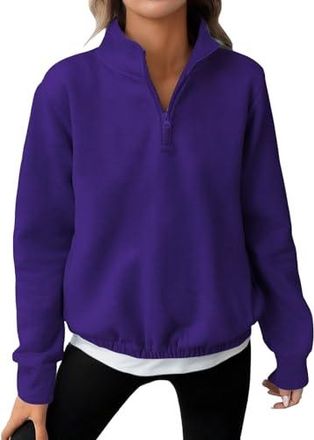 Generic Sweat-shirts pour femmes - Coupe semi-zipp&eacute;e - D&eacute;contract&eacute; - Quarter - Fermeture &eacute;clair - Tenue dautomne - Couleur unie - Hauts avec poches - Veste de