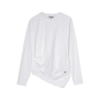 Ganni Asymmetrisches T-Shirt aus Strick mit Drapierung - - Tops - Damen - Wei&szlig; - XS