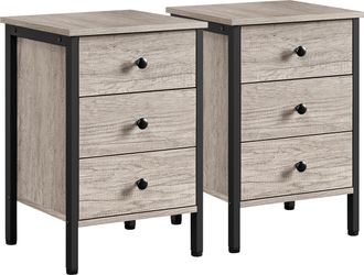 Yaheetech 2er Set Nachttisch Nachtkommode Nachtschrank Beistelltisch mit 3 Schubladen, Boxspringbett Schlafzimmer Wohnzimmer, 40 x 40 x 61 cm, Industrie-Design