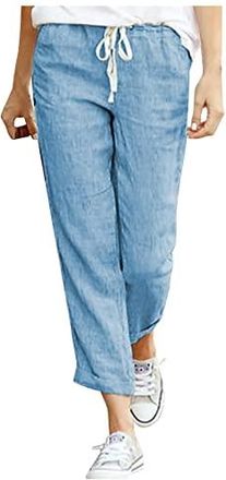 Generic Pantalon d&eacute;t&eacute; taille haute avec poche pour femme, bleu, 3XL
