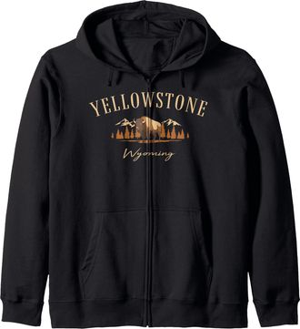 Trendy Apparel Yellowstone Wyoming Bison Mountain Background Kapuzenjacke