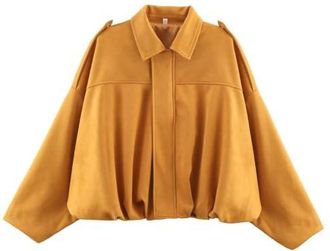 Generic Blouson aviateur en daim synth&eacute;tique pour femme - Manteau de pilote &agrave; revers d&eacute;contract&eacute; surdimensionn&eacute; &agrave; manches longues - V&ecirc;tement dext&eacute;rieur tendan