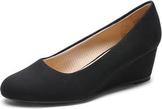 Dream Pairs Escarpins à talons compensés fermés à bout rond pour femme - Confortables à enfiler - Chaussures de travail ou de mariage, Daim noir, 37 EU