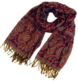 Guru Shop Weicher Pashmina Schal/Stola mit Paisley Muster - Weinrot, Herren/Damen, Synthetisch