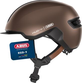 ABUS Urban Helm HUD-Y - mit magnetischem, aufladbarem LED-R&uuml;cklicht & Magnetverschluss - cooler Fahrradhelm f&uuml;r den Alltag - f&uuml;r Damen und Herren - Braun, 