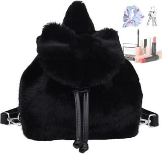 Generic Sac &agrave; dos en peluche pour adulte | Sac &agrave; dos avec noeud | Sac &agrave; dos de voyage, pour l&eacute;cole, les voyages, les &eacute;tudiants, No&euml;l, les courses, les f&ecirc;tes, 