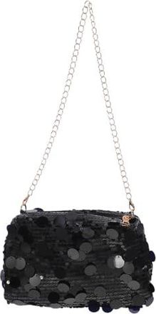 IFUNDOM Paquet de Soir&eacute;e Rond &agrave; Paillettes Noir avec Bandouli&egrave;re Cha&icirc;ne M&eacute;tallique, Mini Paquet Carr&eacute; Compact 24X17X6 CM pour Femme, Pochette &Eacute;l&eacute;gante pour So
