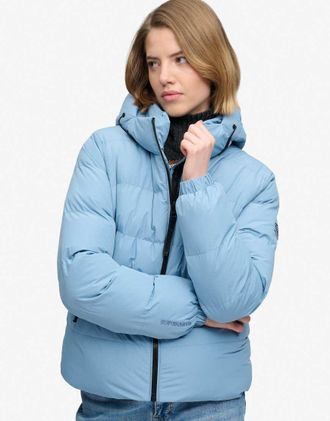 Superdry doudoune &agrave; capuche sports en denim bleu d&eacute;lav&eacute;