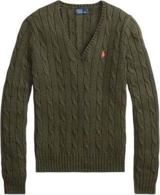Ralph Lauren Femme, Pulls, Vert, Taille: 42 FR Kimberly Pull Cable &agrave; col V