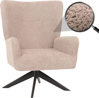 Mendler Lounge-Sessel HWC-N65, Cocktailsessel Polstersessel Relaxsessel, drehbar, Stoff/Textil Chenille Metall - Taupe