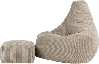 Icon Brand Dalton XXL Sitzsack Cord mit Hocker, Beige, Gaming Sitzsack Erwachsene mit F&uuml;llung, Bean Bag, Cord Sessel, Lounge Sessel, Lounge Stuhl, Schlafzimmer, 