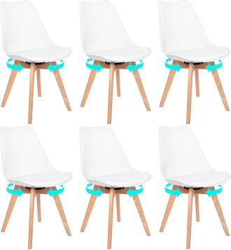 Eggree 6er Set Esszimmerstuhl Drehbar, Stuhlbeine aus Holz, Gepolstert Stühle ohne Arme Drehstühl - Weiß