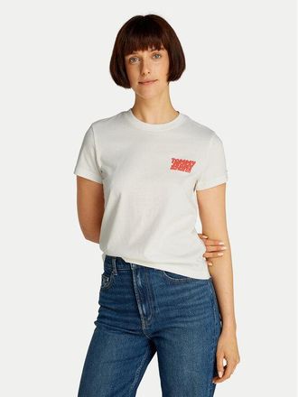 Tommy Jeans T-Shirt Bubble DW0DW21338 Wei&szlig; Regular Fit