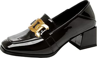 Smilice Mocassins décontractés à bout carré pour femme avec petit talon, Noir, 43 EU