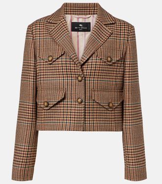 Etro Blazer court en laine &agrave; motif pied-de-poule