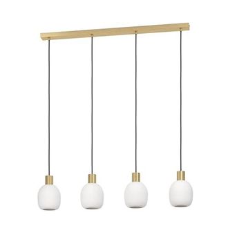 Eglo H&auml;ngelampe Manzanares, 4-flammige Pendelleuchte Esstisch, Deckenlampe h&auml;ngend aus Metall in Messing mit Glas-Kugeln in opal matt wei&szlig;, E27 Fassung, L 