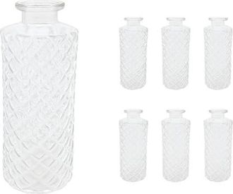 Relaxdays Vasen 6er Set, Rautenmuster, Vintage, Glas, HxD: 13 x 5 cm, Minivasen Tischdeko, kleine Dekovasen, transparent