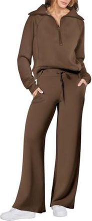 TOMWELL Ensemble de Sport pour Femme Survêtement de Jogging Mode Ensemble 2 Pièces Suit Hiver Chaude Demi-Zip Sweat-Shirt + Large Jambe Pantalon de Survêtemen