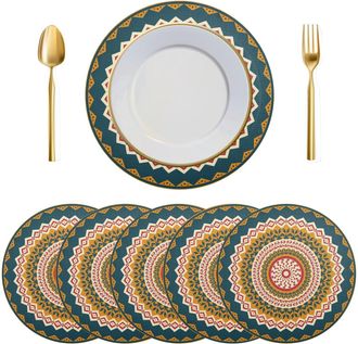 Alaza Runde Platzsets, 6er-Set, ethnisches Mandala-Muster, Esstisch, Platzsets, Küche, Tischsets, hitzebeständig, Tischmatten für Zuhause, Urlaub, Party, De