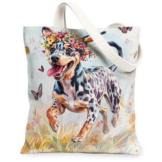Generic Spring Catahoulas Sac fourre-tout en toile motif l&eacute;opard 33 x 38 cm, motif papillons amusants, sac d&eacute;picerie r&eacute;utilisable pour femme, peinture danimau