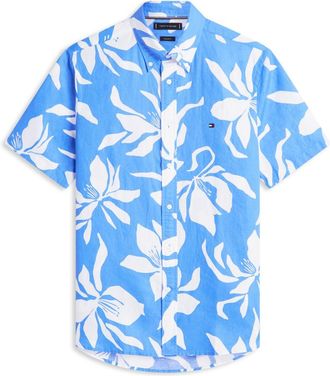 Tommy Hilfiger Kurzarmhemd aus Baumwolle und Leinen mit Print, Regular Fit in