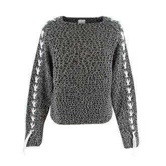 Sasquatchfabrix Shoe-Laced Stitched Two Tone Wool Sweater Size M