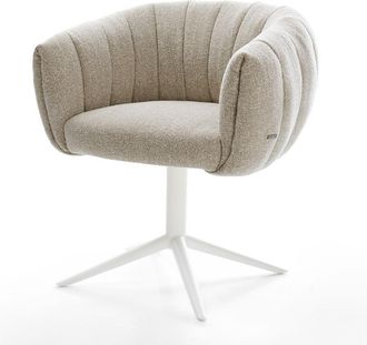 DELIFE Drehstuhl Jada-Flex Webstoff Soft Beige Fu&szlig;kreuz Wei&szlig; 360&deg; drehbar Wippfunktion Taschenfederkern, Esszimmerst&uuml;hle