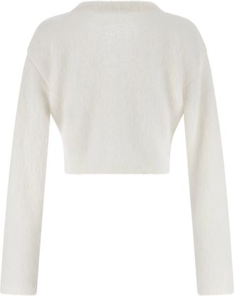 Alessandra Rich Embroidered Mohair Alpaca-Wool Blend Cardigan - white