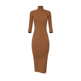 Elisabetta Franchi Geripptes Strickkleid mit Brusttasche - - Dresses - Damen - Braun - L