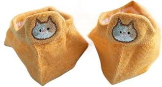 Generico Chaussettes de cheville avec broderie chat de dessin anim&eacute;, chaussettes d&eacute;collet&eacute;es pour femme, 5 paires jaunes, Taille Unique