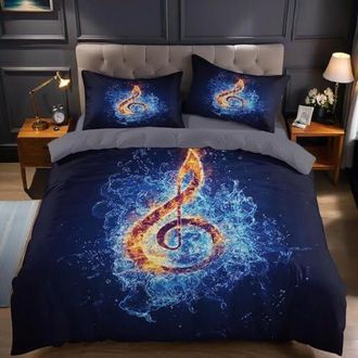 Generic Housse de Couette 200x200 Musique Rock Parure de Lit Abstrait Créatif 3D Ultra Doux Respirante Microfibre Housse Couette 2 Personnes avec Fermeture Éc