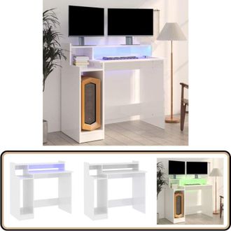 vidaXL Vidaxl - Schreibtisch mit LEDs Hochglanz-Weiß 97x45x90 cm Holzwerkstoff - Bürostuhl - Schreibtischlampe - Home Office - Arbeitsplatzgestaltung