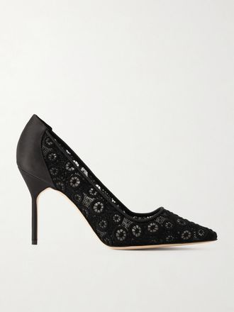 Manolo Blahnik Bb 90 Pumps Aus Spitze Mit Satinbesatz - Schwarz