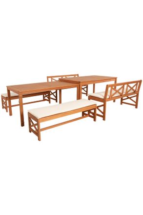 ambia GARDEN Gartenset, Wei&szlig;, Teak, Holz, Textil, 6-teilig, Eukalyptusholz, Hartholz, F&uuml;llung: Schaumstoff, FSC, Tisch ausziehbar, Balkonm&ouml;bel, Balkonm&ouml;bel-Sets