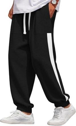 Generic Pantalon de surv&ecirc;tement pour homme, coupe d&eacute;contract&eacute;e, avec cordon de serrage &agrave; la taille, confortable, grande taille, taille L pour homme, Noir, XXL