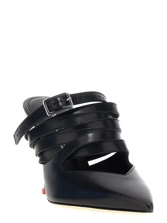 Alexander McQueen Womens Buckle-Strap Leather Mule Black Cow Heels