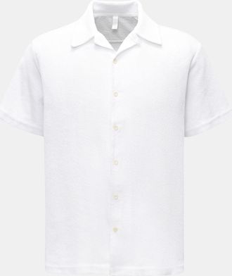 04651/ Herren - Frottee-Kurzarmhemd Terry Shirt Kubanischer Kragen weiß
