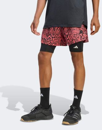 adidas D4T Primelift AOP Shorts in Pure Turbo / Schwarz-ROT