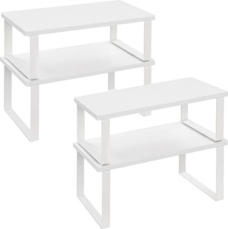 Woltu Gew&uuml;rzregal 4er Set, Stapelbares K&uuml;chenregal Arbeitsplatte, Kleines K&uuml;chen-Organizer f&uuml;r den K&uuml;chenschrank, aus MDF und Metall, Wei&szlig;