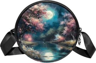Generic Petit sac &agrave; bandouli&egrave;re Circle Beauty pour femme, petit sac &agrave; bandouli&egrave;re avec fermeture &eacute;clair, bretelles r&eacute;glables, sac &agrave; main rond d&eacute;contract&eacute; pour