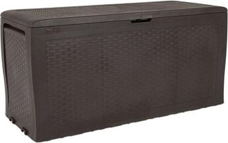 Dmora Dmora - Aufbewahrungstruhe f&uuml;r drau&szlig;en Kingston, Gartenbox, Outdoor-Truhe, Stauraumbank f&uuml;r au&szlig;en, 116x45 h57 cm, Braun