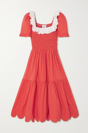 Horror Vacui Laura Midikleid Aus Baumwolle Mit Wellenkanten Und Raffungen - Rot