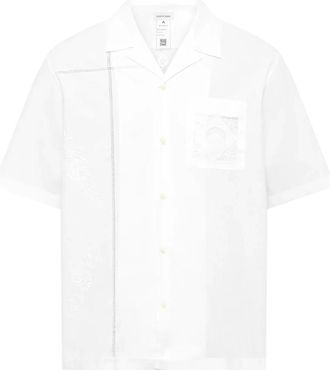Marine Serre Homme, Chemises, Blanc, Taille: M Chemise Manches Courtes en Lin M&eacute;nager R&eacute;g&eacute;n&eacute;r&eacute;