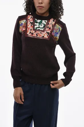 Stella McCartney Rundhalspullover aus Schurwolle mit Blumenmuster und Details aus veganem Leder Stella McCartney