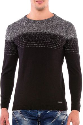 Cipo & Baxx Herren Pullover CP200 Schwarz Grau - Stylischer Strickpullover im modernen Design mit hohem Perfekt f&uuml;r Freizeit, Alltag & Coole Streetwear Outfits - 