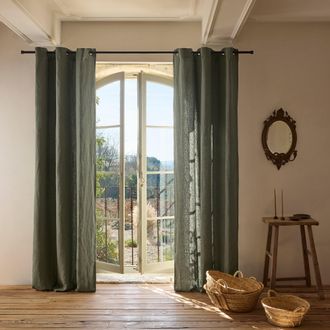 Madura Rideau &Agrave; Oeillets Dor&eacute;s Nino Kaki gris&eacute; et feston - VERT