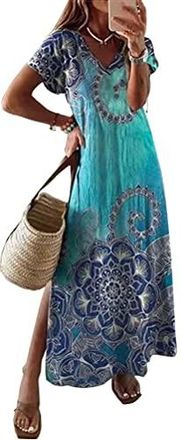 TOMWELL Femme Robe Chic Ete Robe de Plage Cocktail Manches Longues Col Rond Maxi Robe Imprimé Fleurie Casual Vintage Élégante Mode Robes Longue Ample Grande T