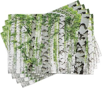 Abakuhaus Wald Platzmatten, Tier-Natur-Sommer, Waschbare Stoff Esszimmer Küche Tischdekorations Digitaldruck, Weiß Grün